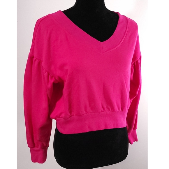 wild fable | Sweaters | Wild Fable Cropped Puff Sleeve V Neck Hot Pink ...